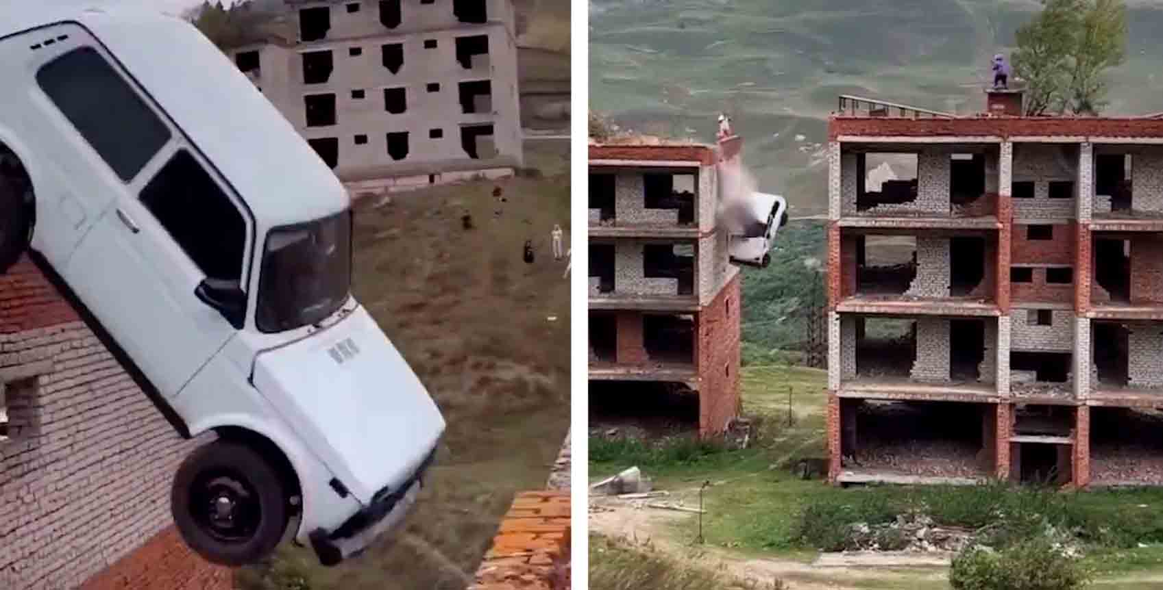 Video: Russer faller over 15 meter når han prøver å krysse fra en ...